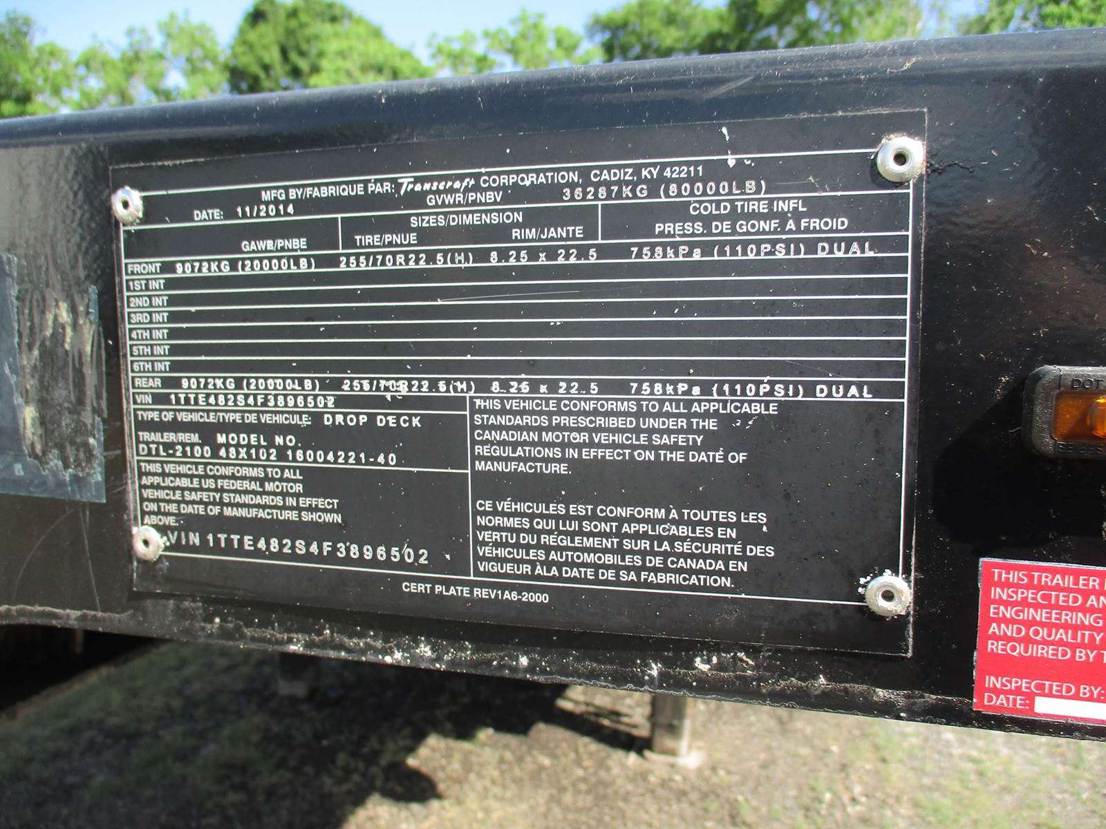 2015 Transcraft 48X102 STEEL SPREAD AXLE STEP DECK WITH WOOD FLOO ...